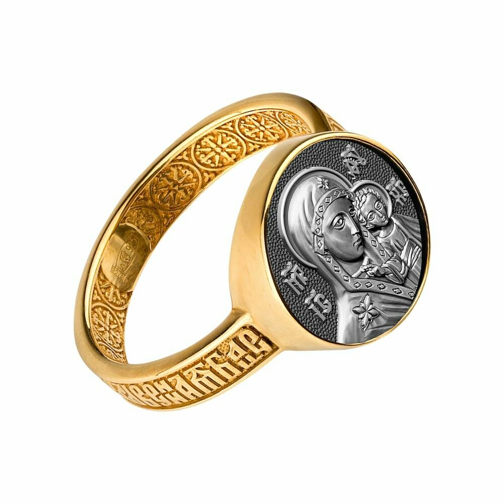 Перстень, серебро, 925 проба, золочение, чернение