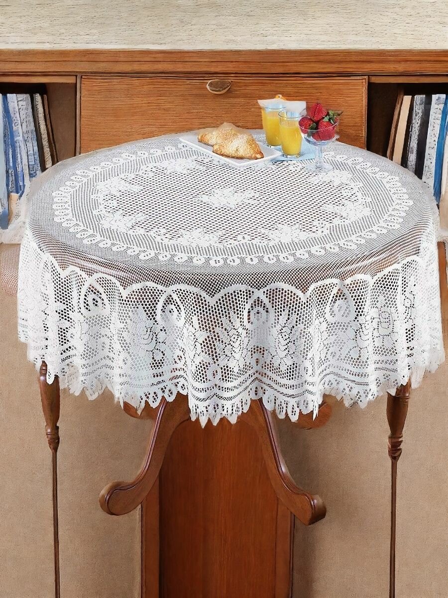 Leesechin Красочная кружевная скатерть, цветочная кружевная скатерть диаметром 70 дюймов, круглая или диаметром 180 см, белая