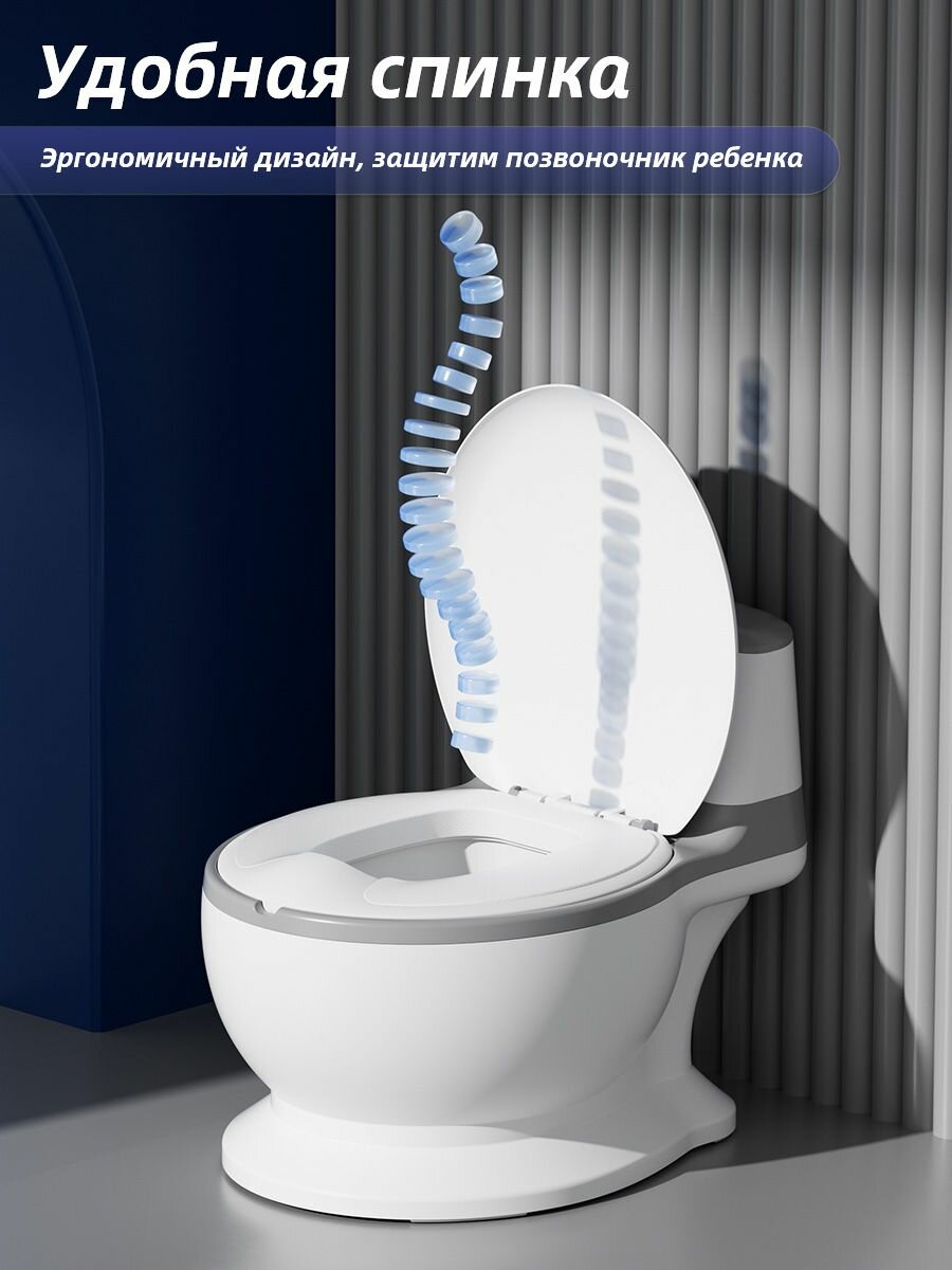 Горшок-унитаз Candy Baby, серый, мягкий ободок, крышка, салфетница, пластик