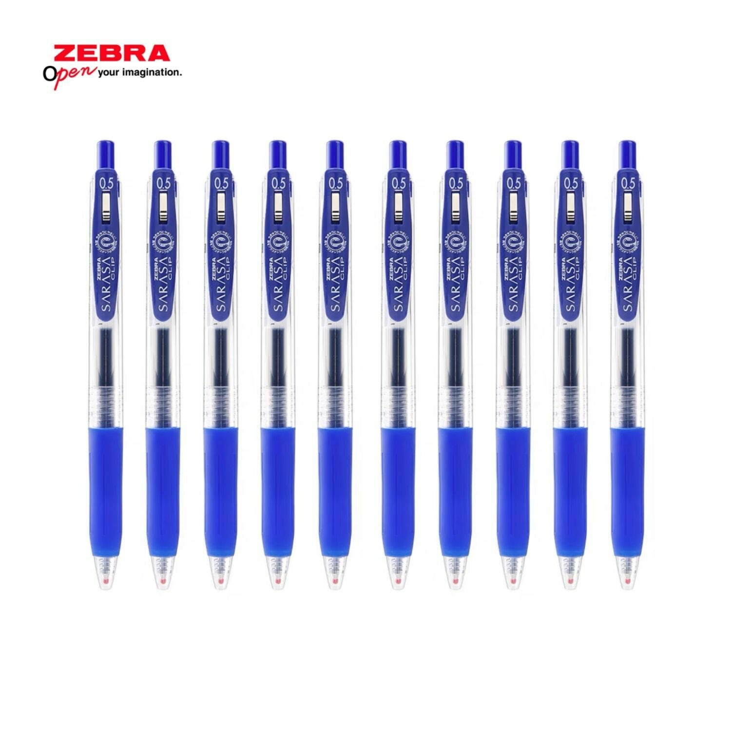 Гелевые ручки Zebra SARASA CLIP JJ15-BL 0,5 мм набор 10 штук с яркими чернилами и подвижным клипом для удобного письма и крепления