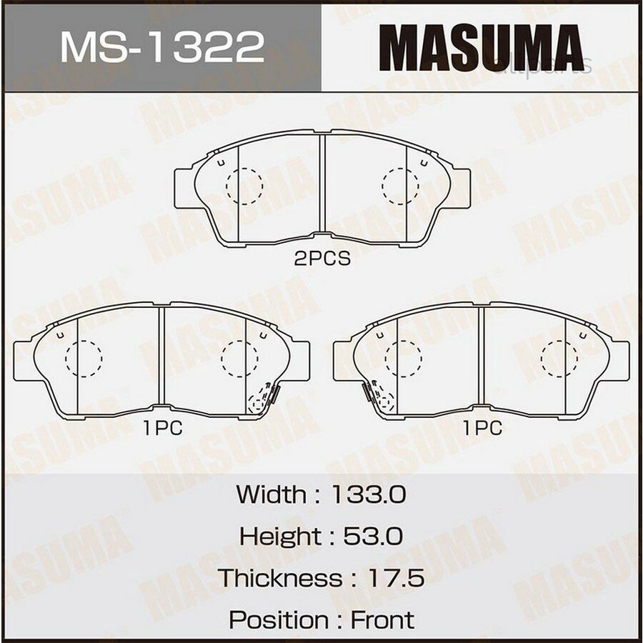 MASUMA MS-1322 колодки дисковые передние!\ Toyota CarinaE 93-97/Camry 2.2 92-96/Corolla 95-02