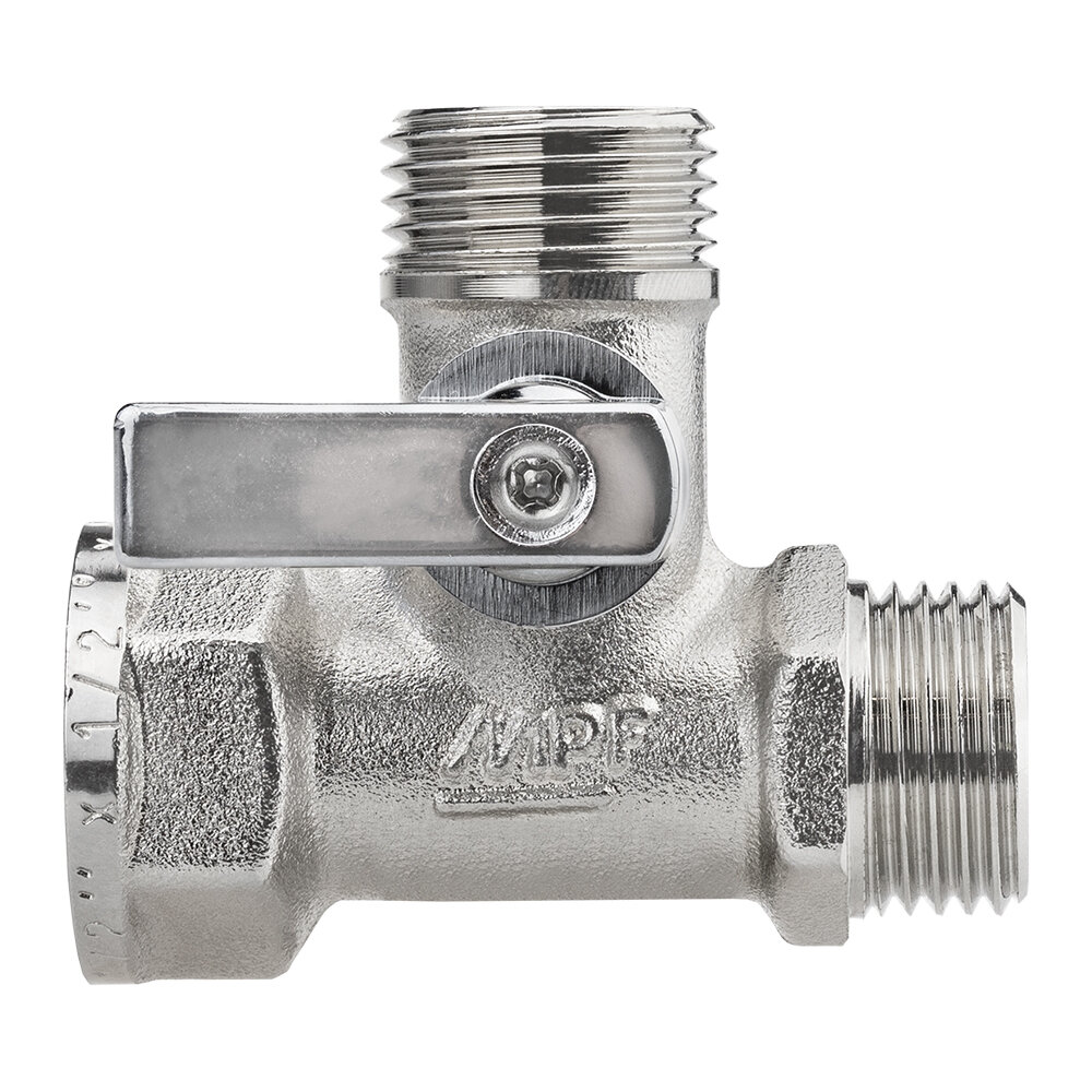 Кран шаровой трёхпроходной для бытовой техники 1/2" х 1/2" х 1/2" в/н/н, никел. латунь, ГОСТ, MPF