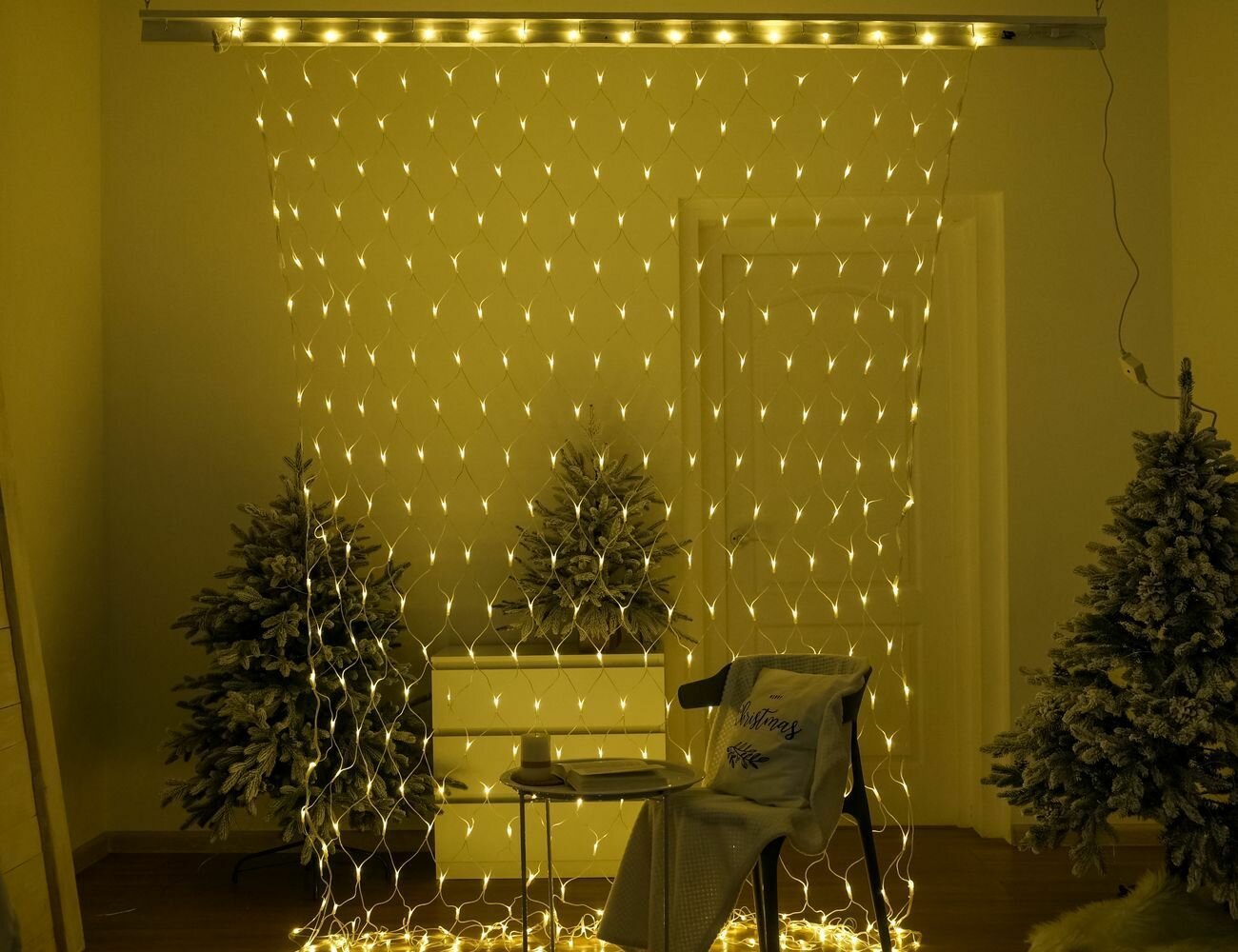 Светодиодная гирлянда Сетка 2*1.5 м, 192 желтых LED ламп, прозрачный ПВХ, соединяемая, контроллер, IP65, Rich LED