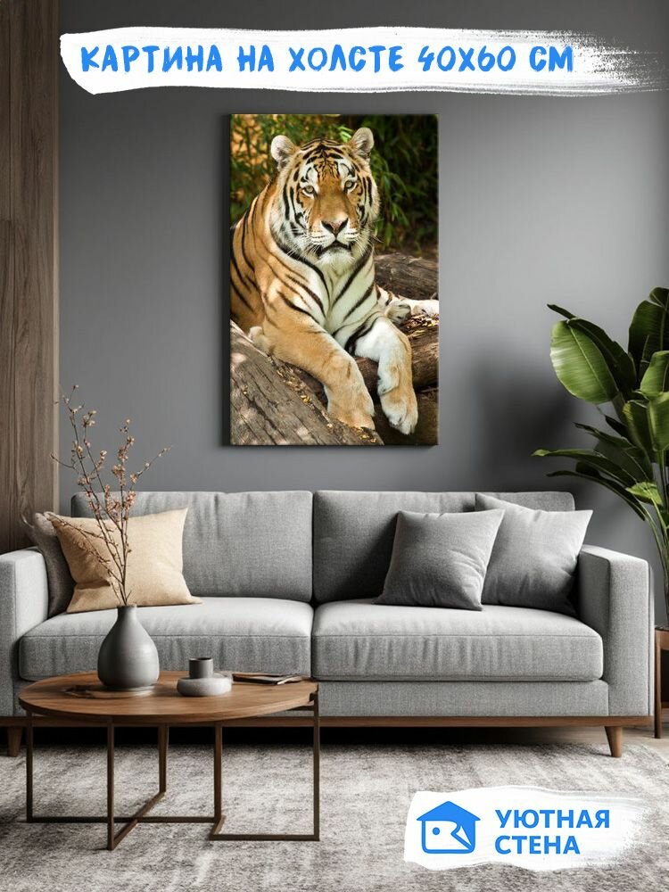 Картина на натуральном холсте Уютная стена "Хищный Тигр" 40х60 см
