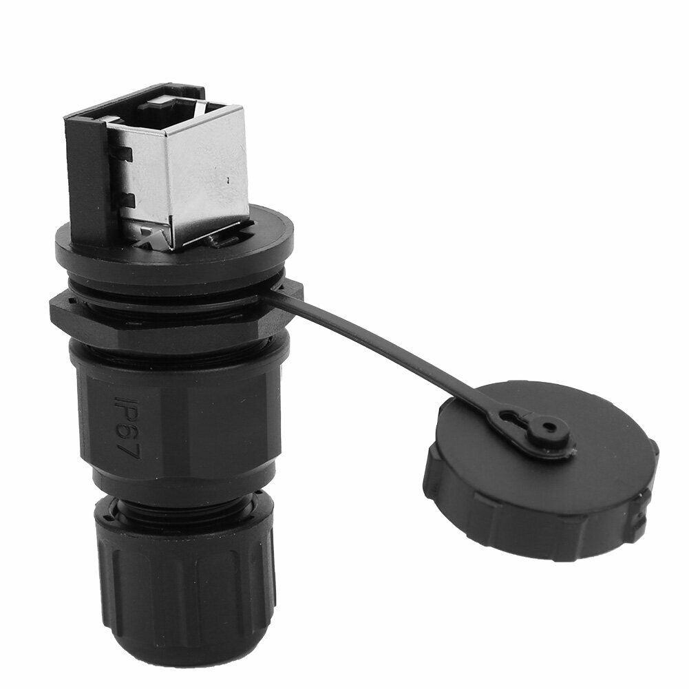 Разъем Ethernet RJ45, 180°, водопылезащищенный адаптер RJ45, черный, уличный, 8-контактный монтажный соединитель, IP67