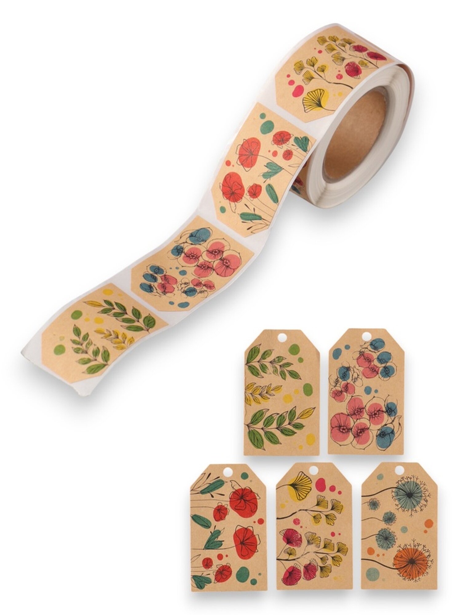 Наклейки Арт Узор "Бирки. Цветы", бумага, 3x5 см, 200 штук в рулоне