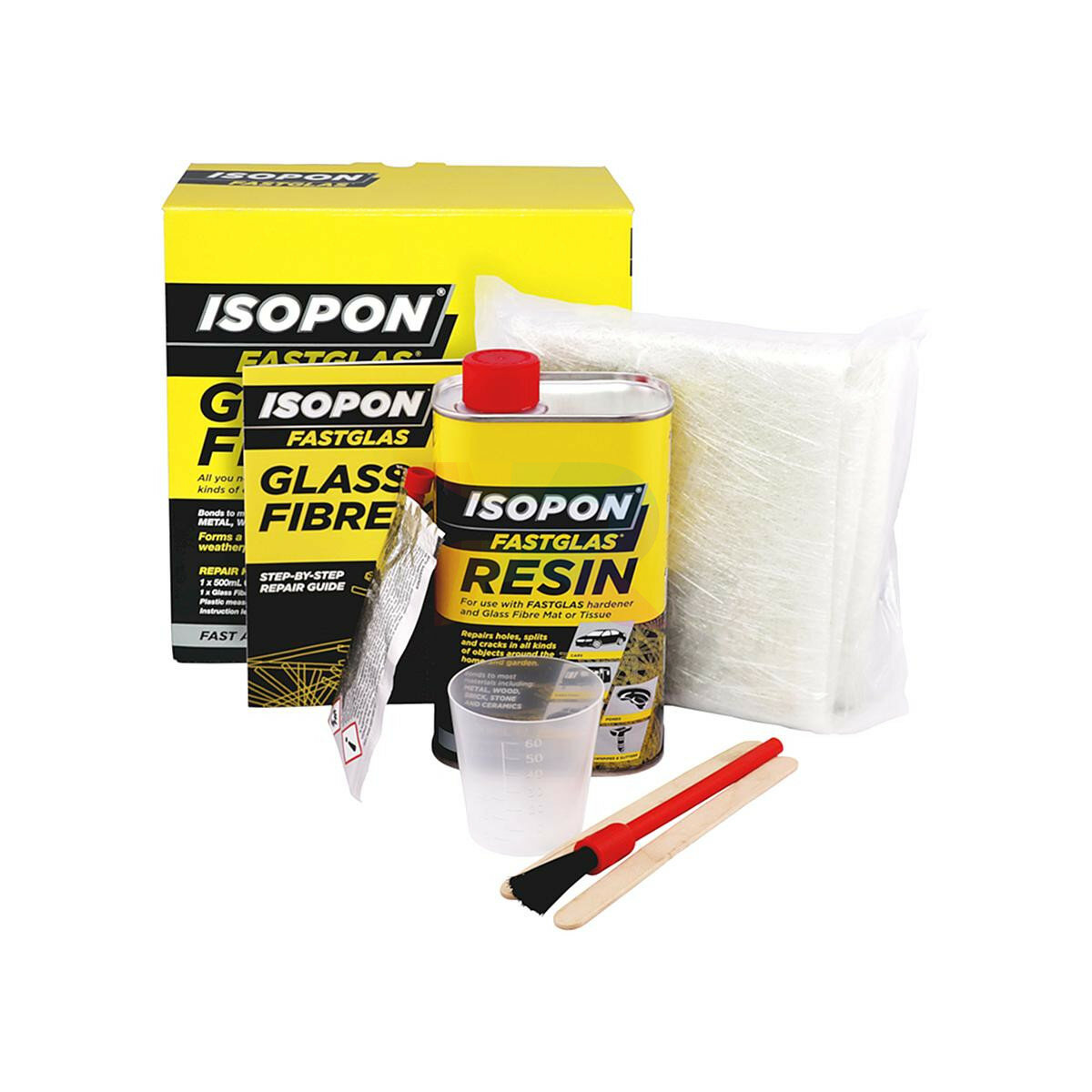 Комплект для ремонта стеклопластика U-POL Isopon GL/LA/D Fastglass FiberGlass Repair Kit 0,5 м2 500 мл.