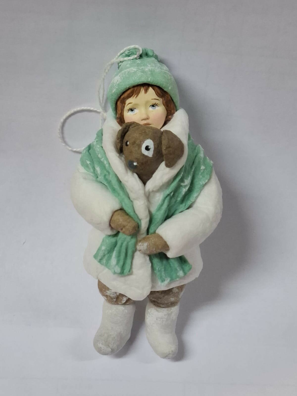 Игрушка на елку "Девочка со щенком" (вата, ручная работа)