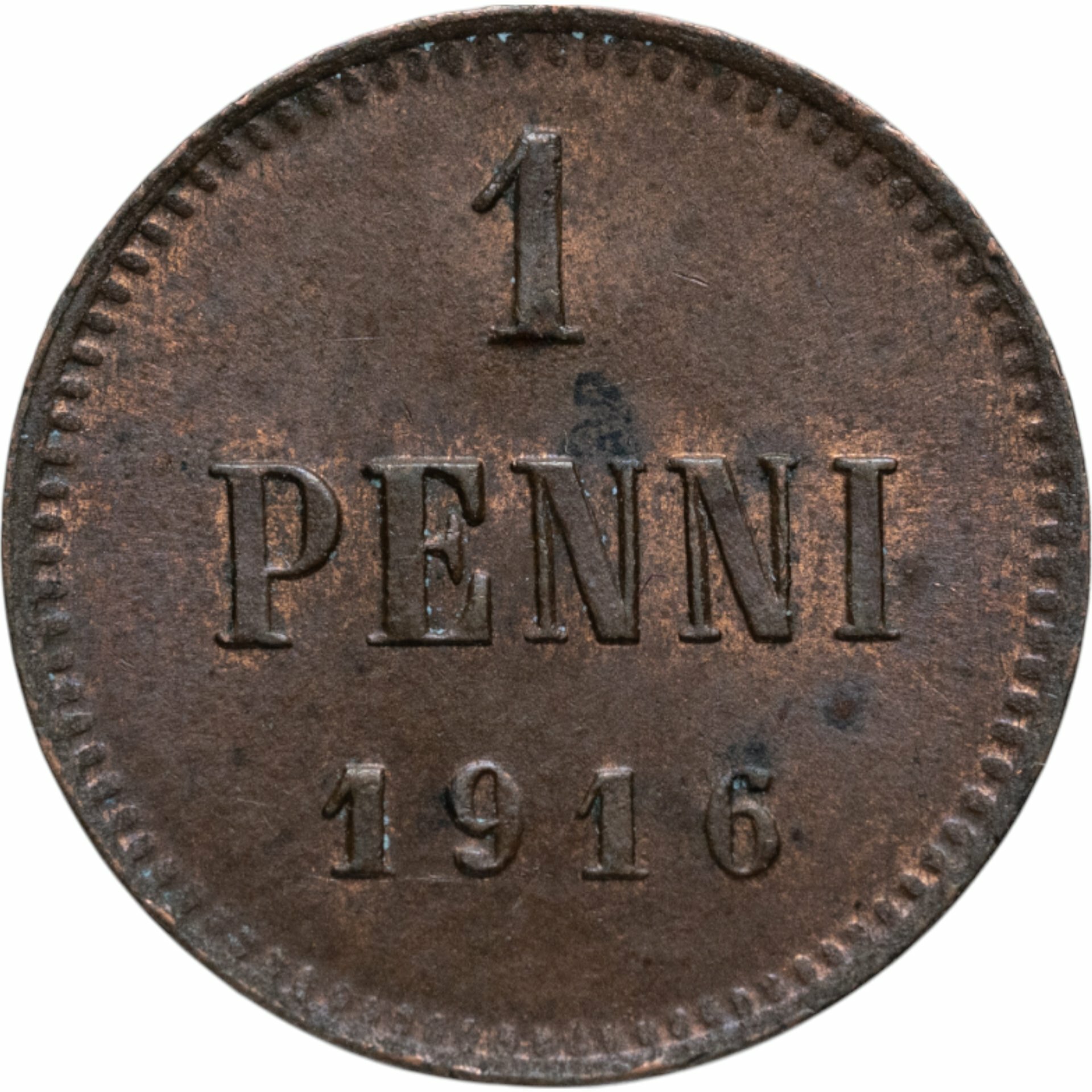 1 пенни penni 1916 Российская Финляндия, Медь, в сохранности UNC