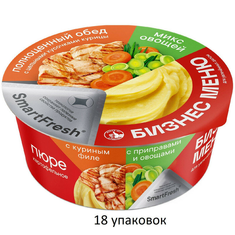 Бизнес Меню Пюре картофельное с куриным филе, 110 гр, 18 упаковок в коробке
