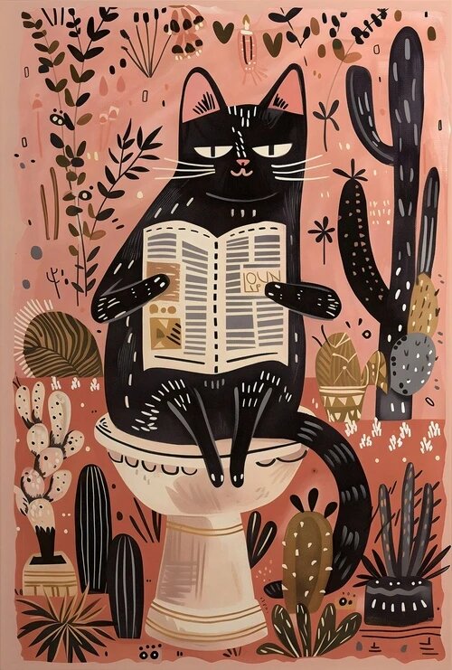 Funny Black Cat Dog Frog Animals On The Toilet Reading Poster Bath Prints Canvas Painting Wall Art Pictures for Toilet WC Decor