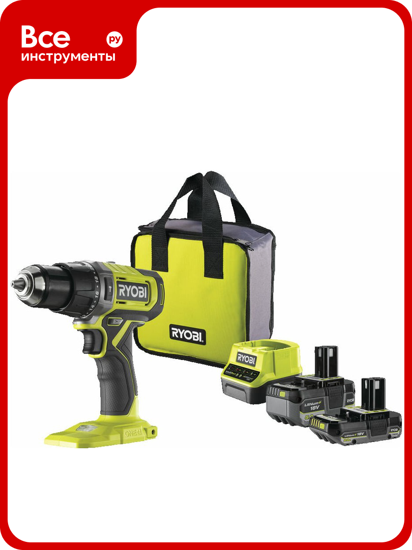 Ударная дрель-шуруповерт Ryobi 18В RPD18-2C52S, сверления в металле