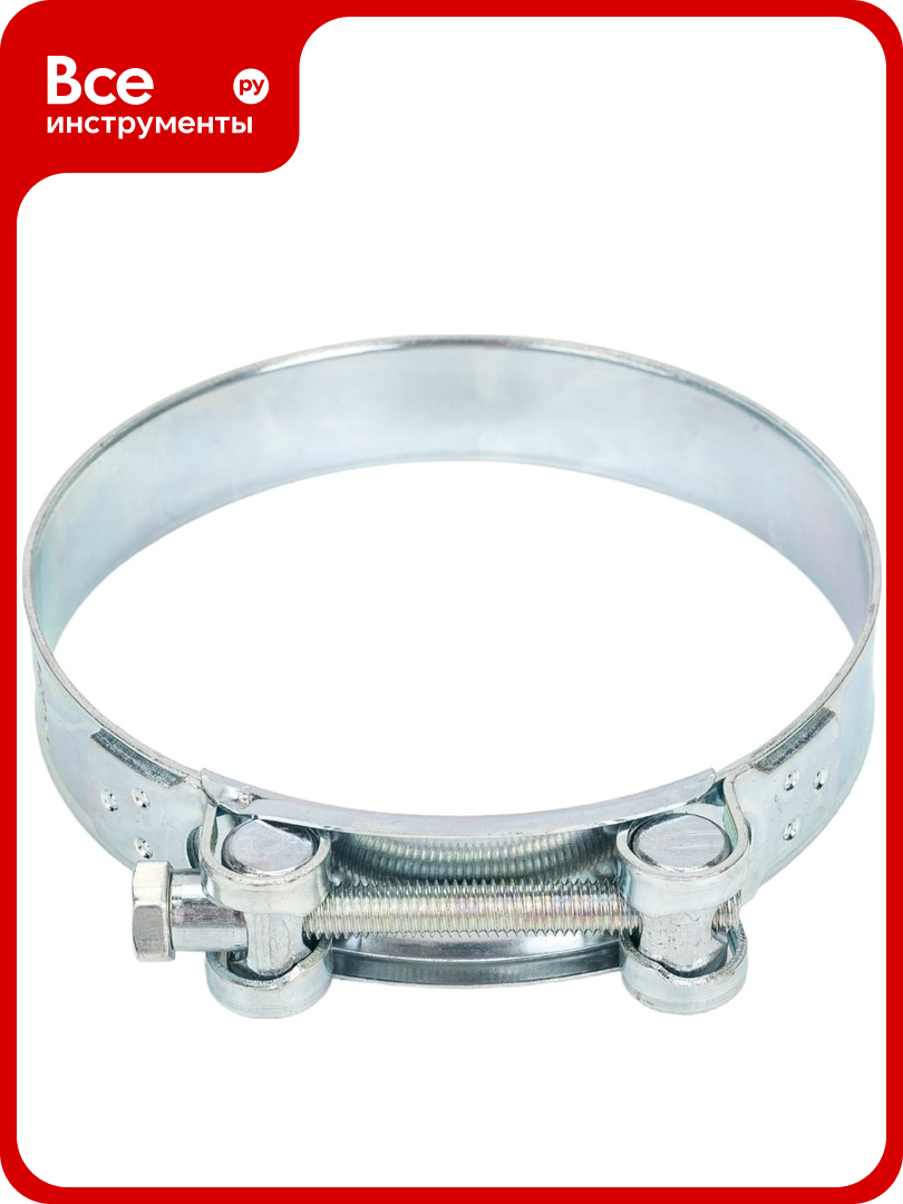 Силовой хомут Nord-Yada Д: 113-121 мм, Ш: 24 мм, Т: 1,5 мм, болт: М8х75, оцинкованная сталь 906006, резиновая