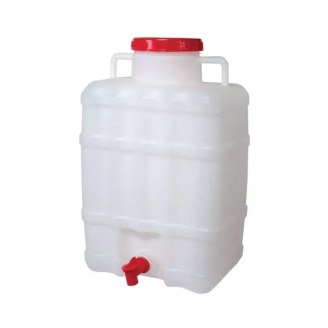 Канистра-умывальник 20л с краном, пластик, красная крышка/ручки, для дачи и походов