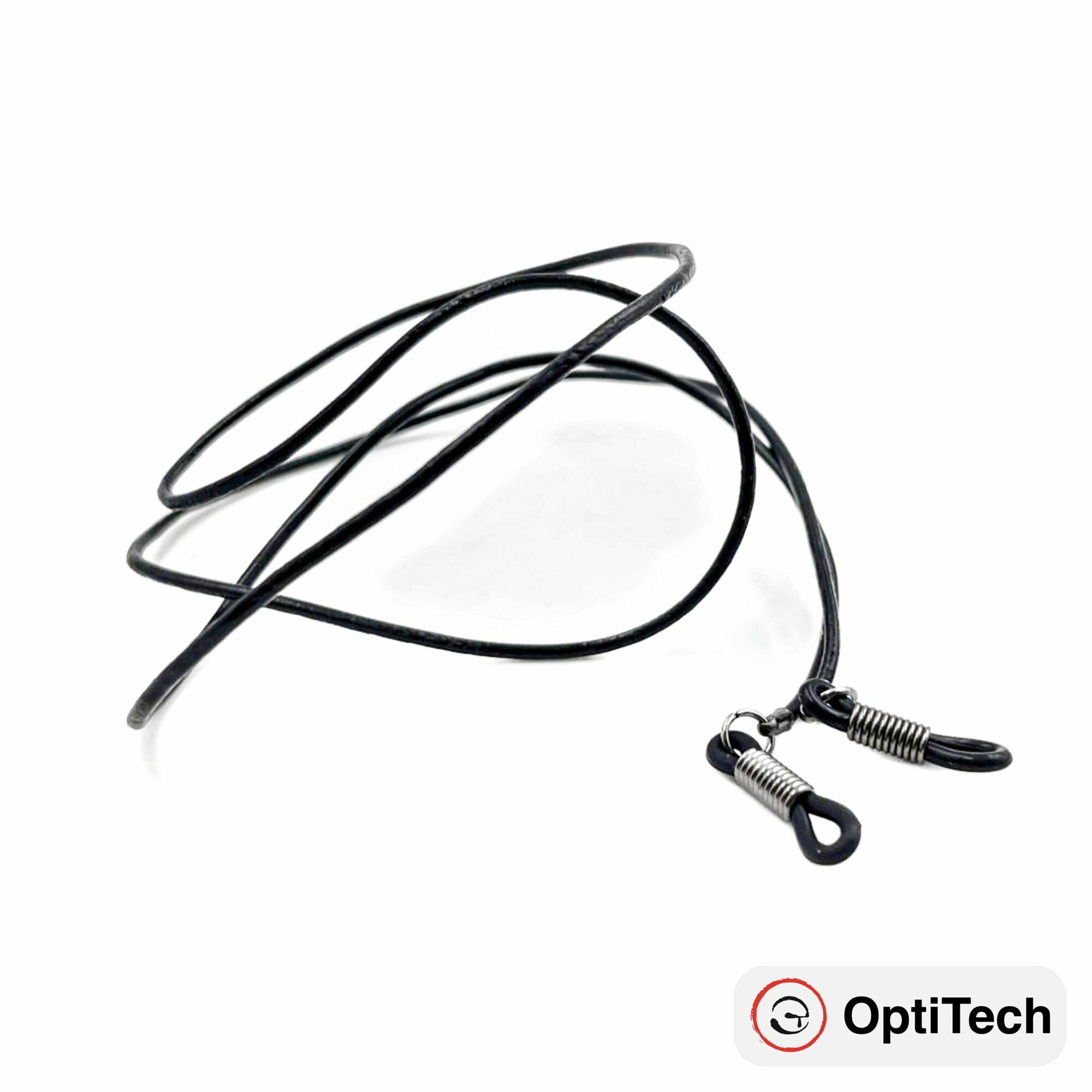 Шнурок для очков OptiTech, кожаный, тонкий, круглый, чёрный
