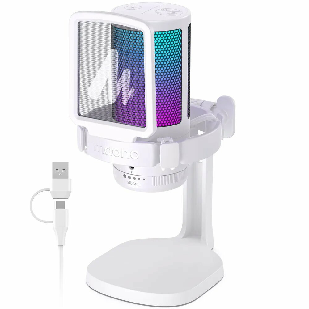 MAONO Микрофон игровой (для стриминга) Компьютерный микрофон DGM20, белый