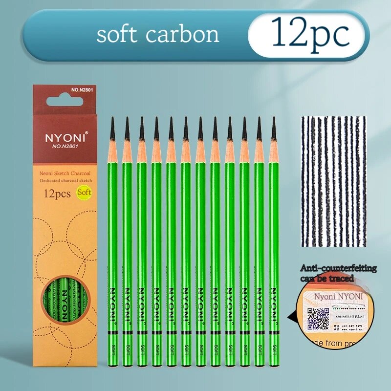 NYONI Художественные карандаши Зеленый, 12 soft charcoals