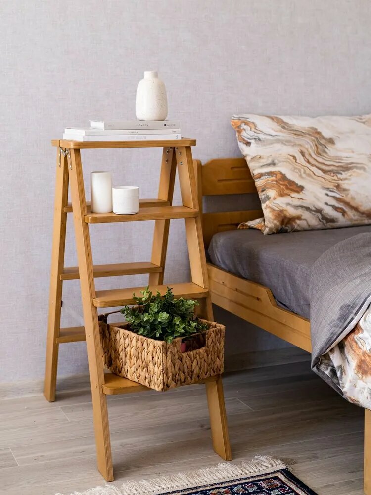 Лестница стремянка деревянная 4 ступени складная двухсторонняя для дома, кухни, дачи, сада, гаража, цвет "ольха"