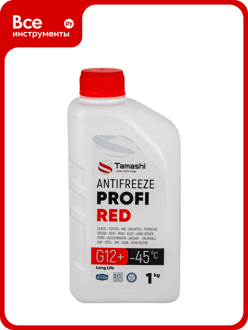 Антифриз Tamashi Profi Long Life G12+ 1 кг, красный, готовый, до -45C ANTR1
