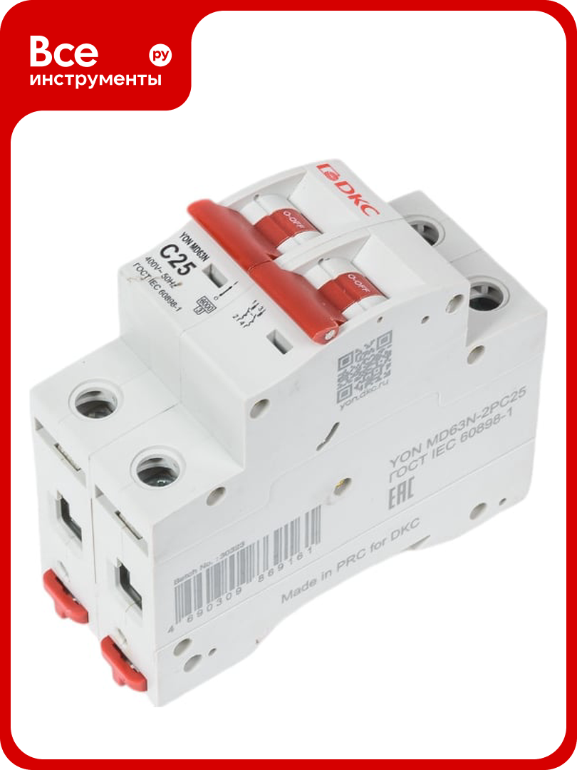 Автоматический модульный выключатель DKC YON max типа MD63N, 6кА, 2 полюса, характеристика