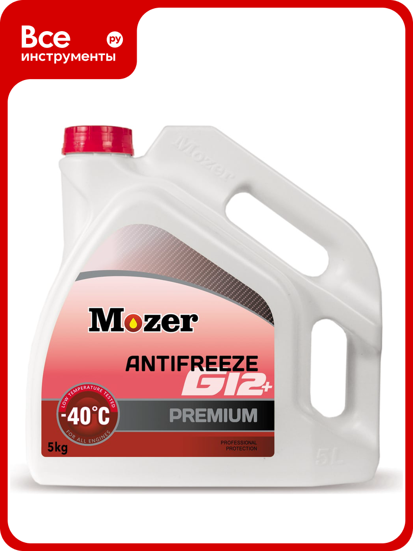 Антифриз Mozer G12+ PREMIUM красный, канистра 5 кг, Км пробега (для легковых автомобилей)