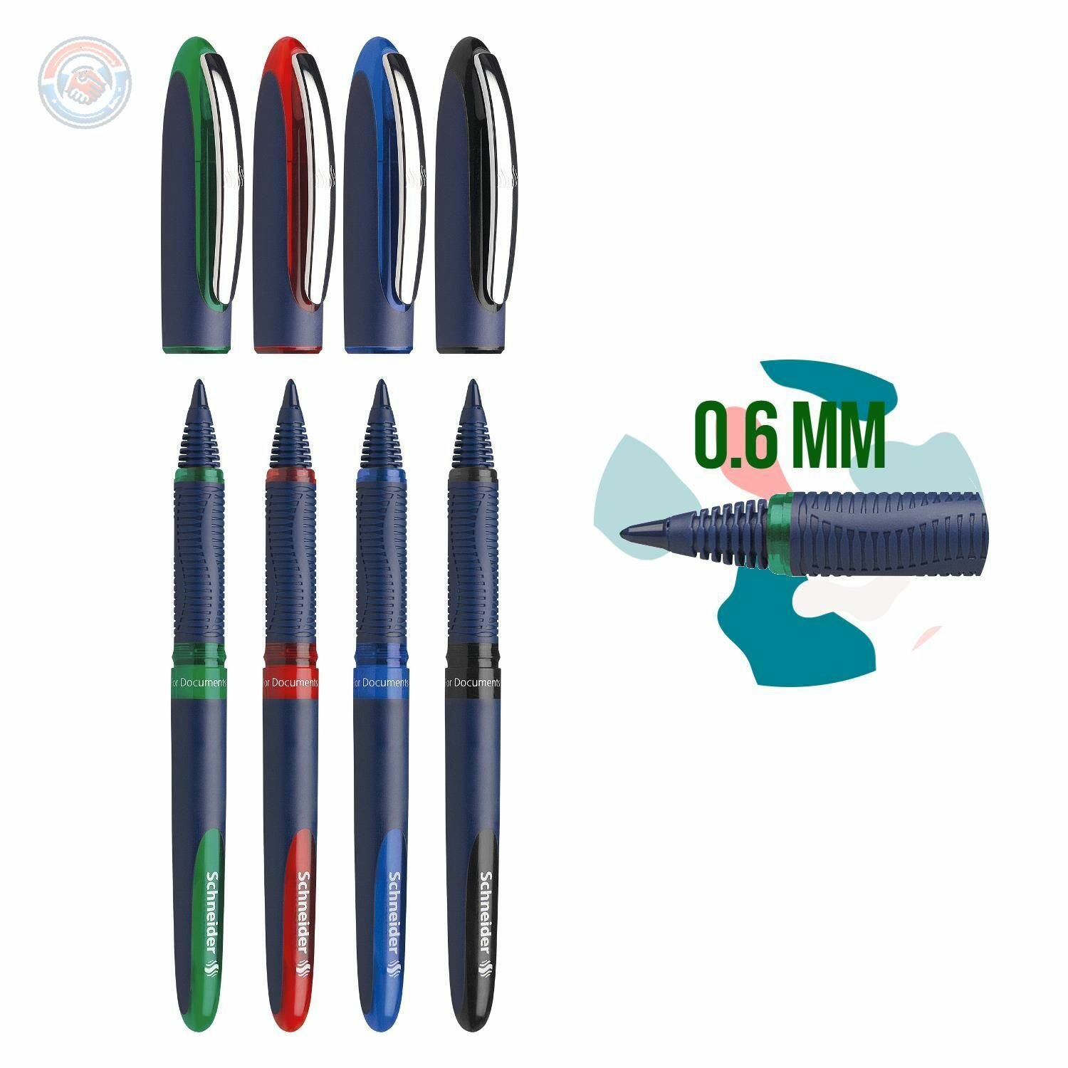 Ручки-роллеры Schneider One Business 0.6 мм набор 4 цвета для плавного письма без усталости черный красный синий зеленый