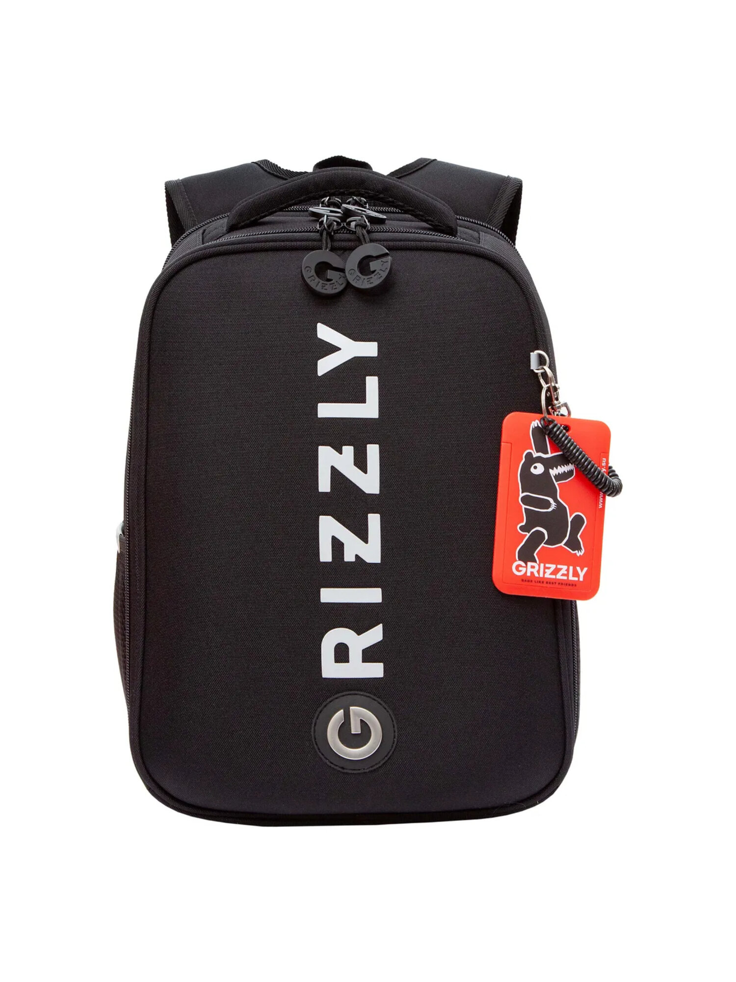 Ранец школьный для мальчиков GRIZZLY RAw-595-2, черный - серый, 26х37х16