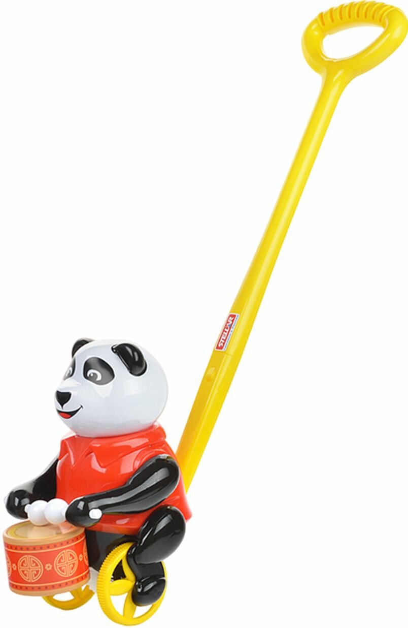 Детская каталка "Панда" с ручкой и барабаном, развивающая игрушка для малышей, машинка-каталка для дома и улицы