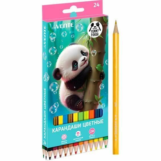 Цветные карандаши deVENTE "Yummy Panda", 24 оттенка, шестигранные, 2М, диаметр грифеля 2,8 мм, в коробке