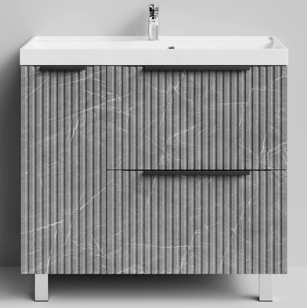 Тумба с раковиной Дольче 90 левая дверь, напольный, Мрамор Серый софт тач