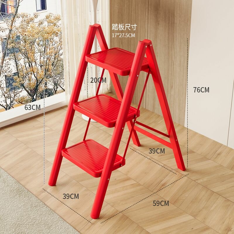 Ступенька-стремянка, алюминиевый сплав, складная конструкция, красная