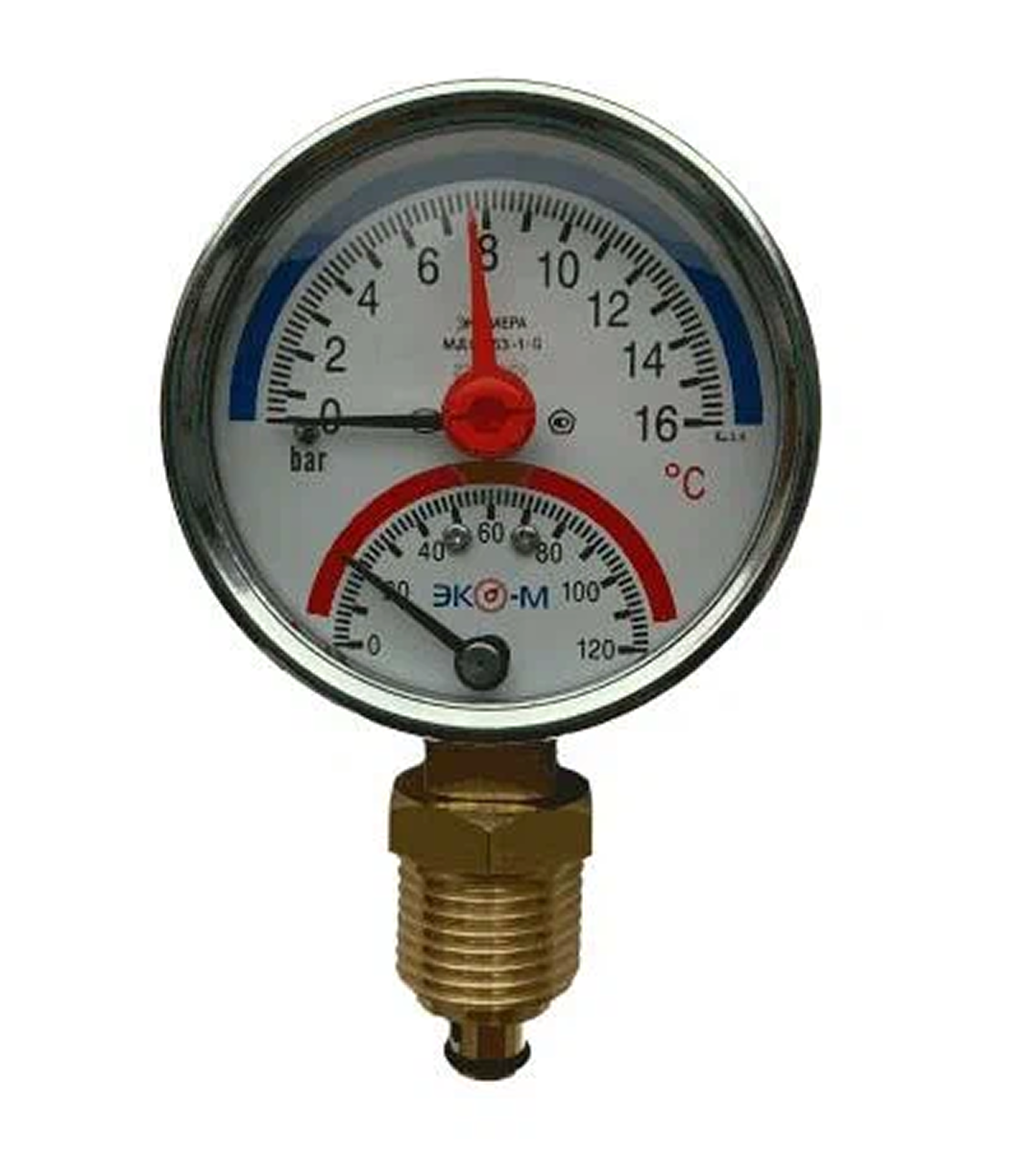 Термоманометр Экомера МД04, радиальный, 1.6 МПа, 60 мм, G1/4", G1/2", 160°C