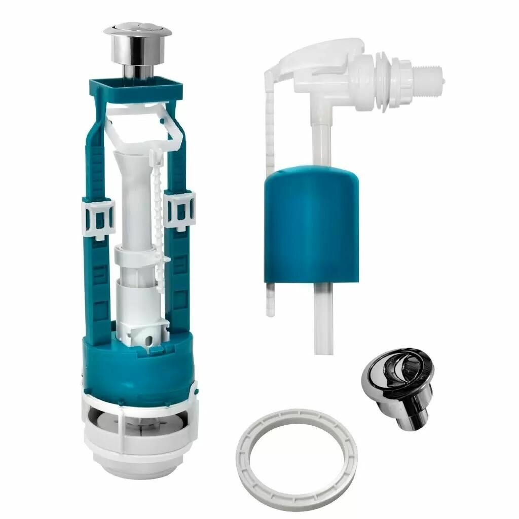 Арматура для бачка унитаза Инкоэр боковая, диаметр штуцера 1/2 дюйма, двухрежимная, пластик, кнопочная, гальваника