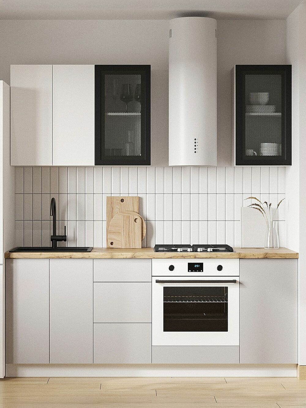 Кухонный гарнитур Тандем 2 м, мебель для дома и кухни, Белый / Черный матовый / Нео