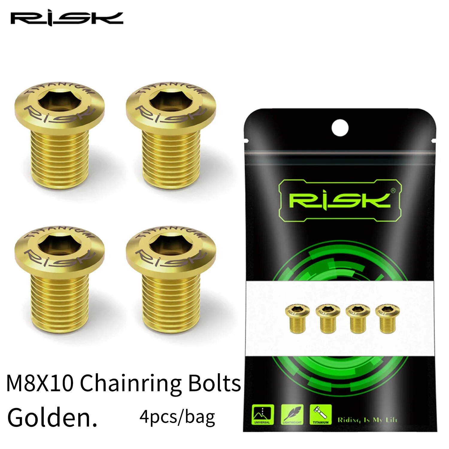 RISK Болты для велосипедной звезды титановые M8*10 4шт RT049 Gold