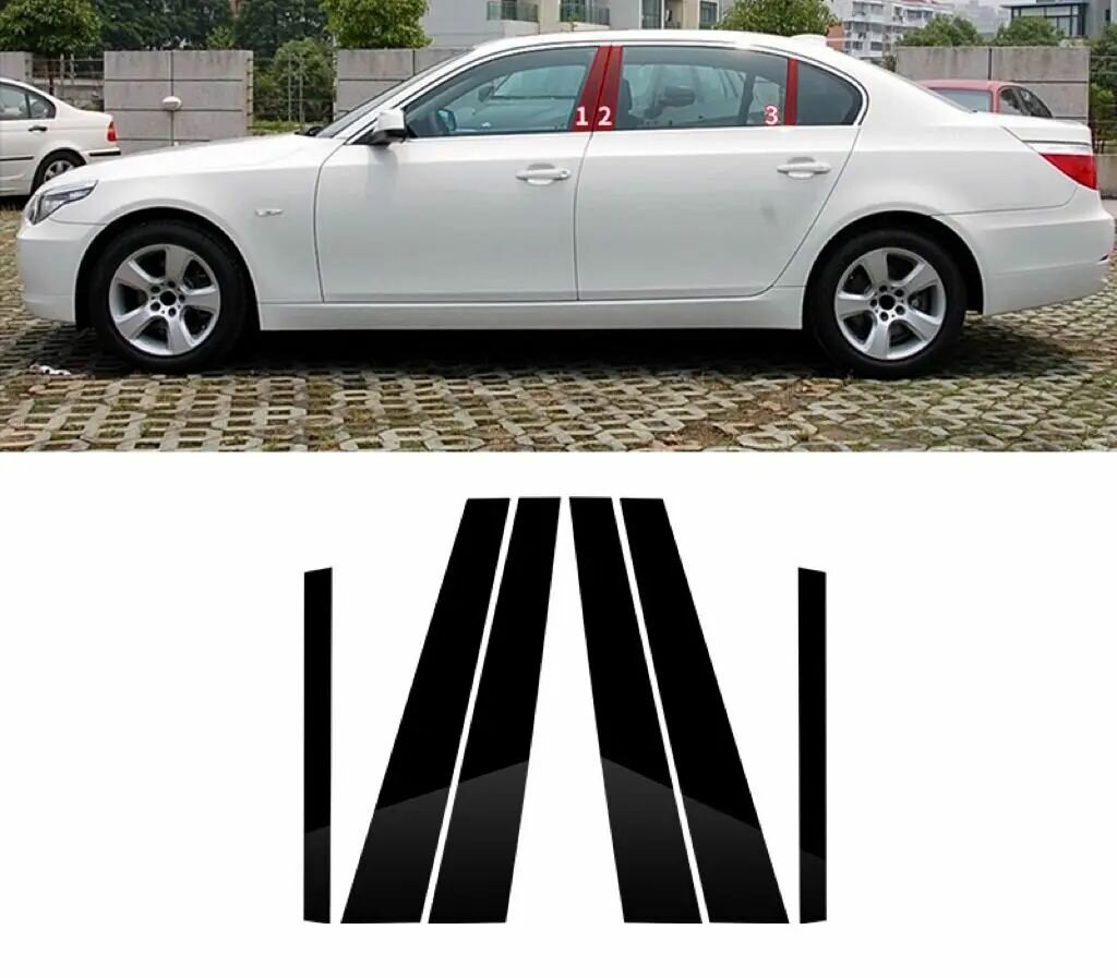 Накладки на дверные стойки для BMW 5 серии E60 E61 4-дверный 2003-2010, глянцевый черный пианино стильные внешние аксессуары для автомобиля.