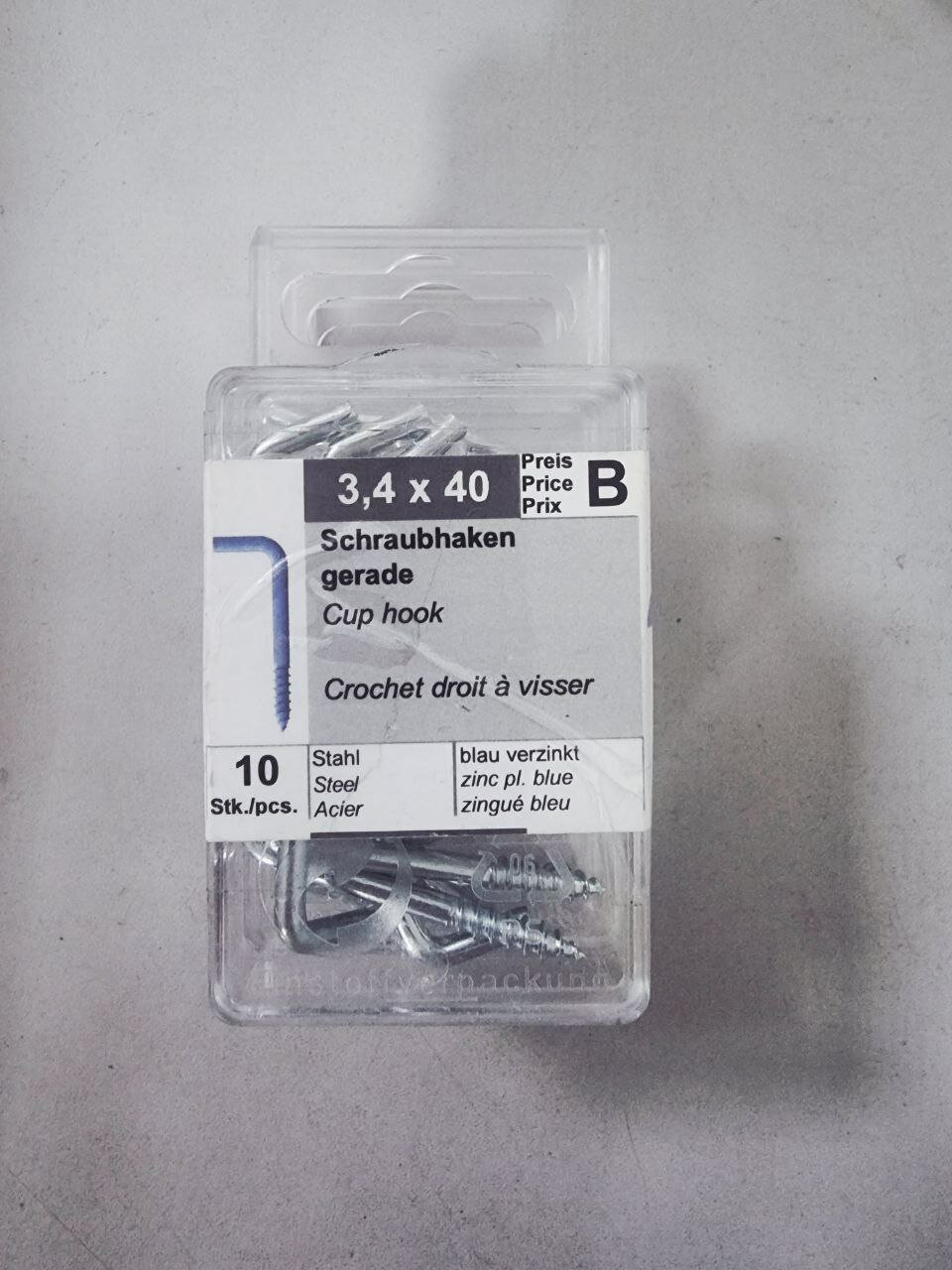 Шуруп крюк крепежный серый металл оцинковка 3,4*40 (10 шт-1уп*3 упк) Германия, Reisser