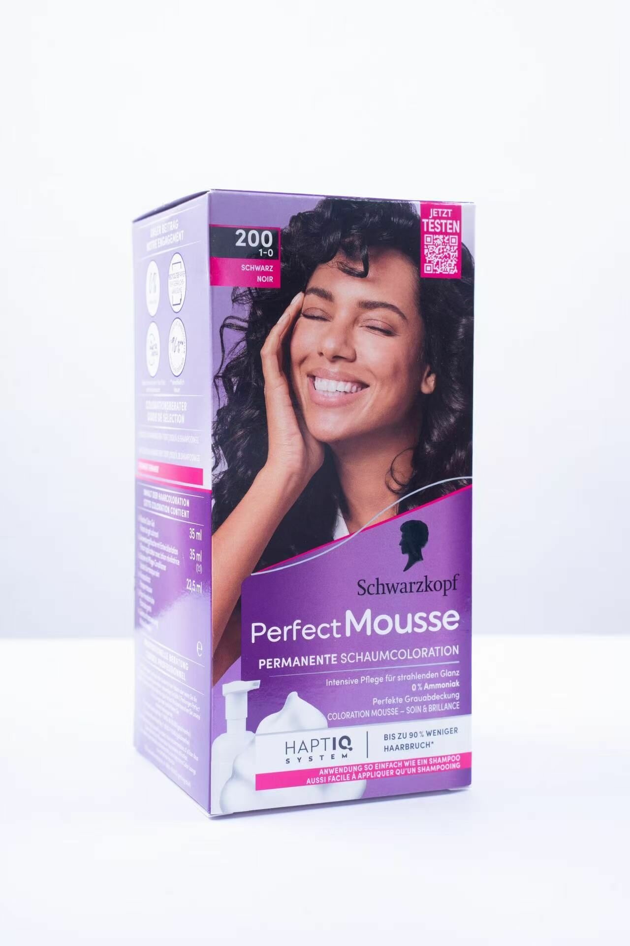 Новая упаковка Schwarzkopf Perfect Mousse - Стойкая пенящаяся краска для волос без аммиака (98% натуральных компонентов) - Черный 200