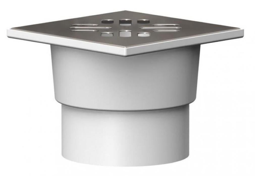 Трап для душа татполимер ПП 110 вертикальный с гидрозатвором, из нержавеющей стали, диаметр 110мм, размером 15х15см / водоотведение и канализация