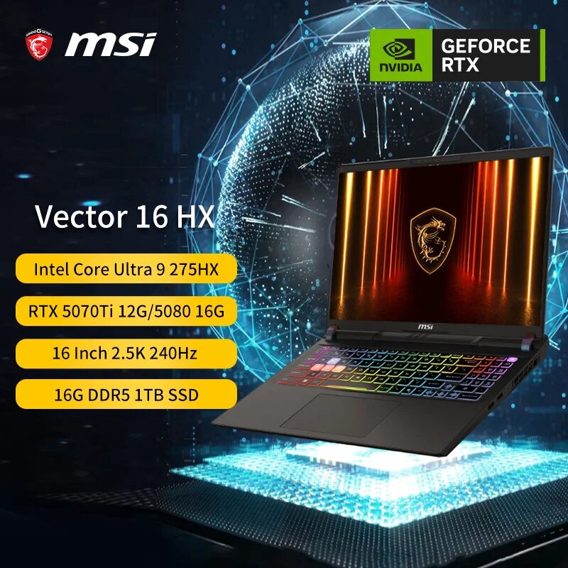 Игровой ноутбук MSI Vector 16 HX, 16", 16ГБ/1ТБ, U9 275HX, RTX 5080, Windows