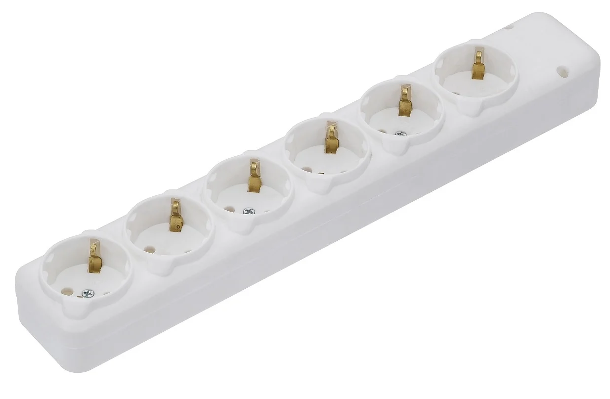Блок розеток NE-AD 6 гнезд, 16А 250В с заземлением, белый, 3020-K / колодка электрическая для удлинителя