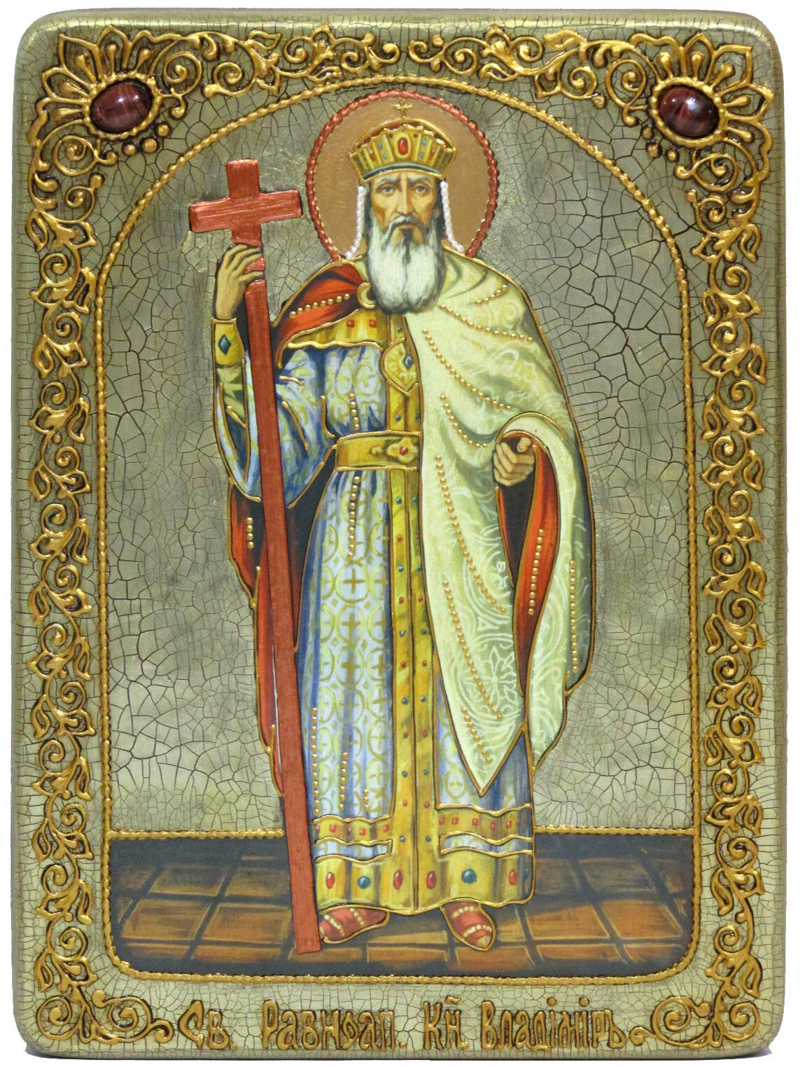 Аналойная икона Святой Равноапостольный князь Владимир на доске из черного дуба 21х29 см