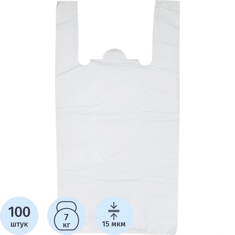 Пакет-майка ПНД 30+18х55, 15мкм ,100шт./уп. белый