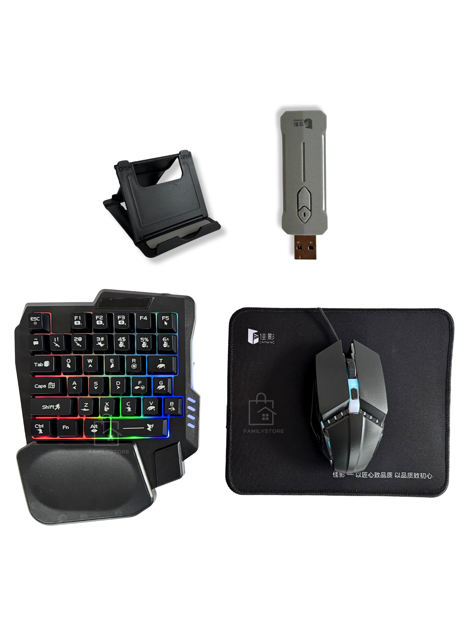 Набор геймера к телефону К190, игровой набор 5 в 1 для телефона, Геймпад, Combo for FPS mobile games/RGB подсветка, Игровая клавиатура и мышь.