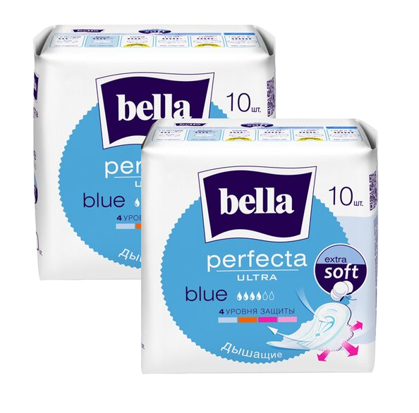 Прокладки Bella "Perfecta Ultra Blue", 4 капли, ультратонкие, 2 упаковки по 10 штук