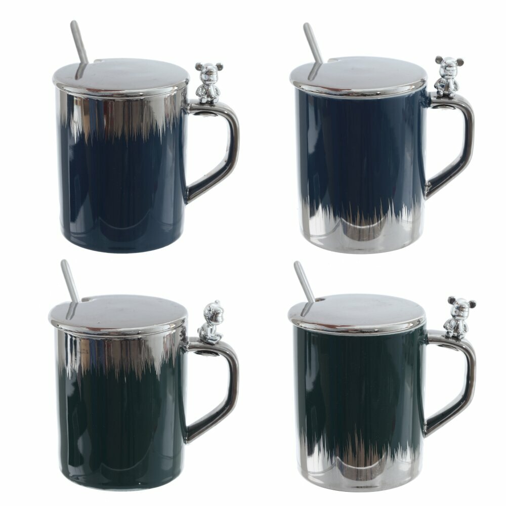 Кружка с крышкой и ложкой, 330 мл, 12х8х12,5 см, 1шт из 4х видов KSM-818037