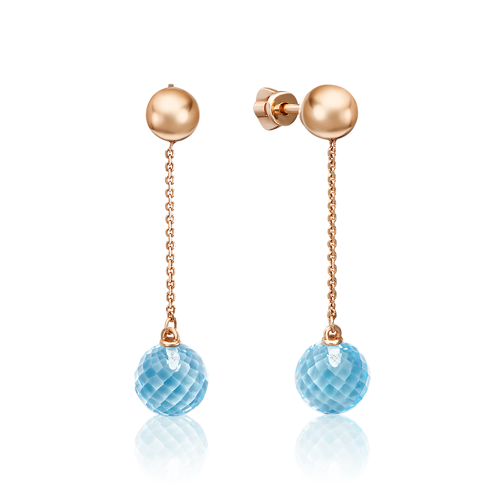 Серьги, красное золото, 585 проба, топаз