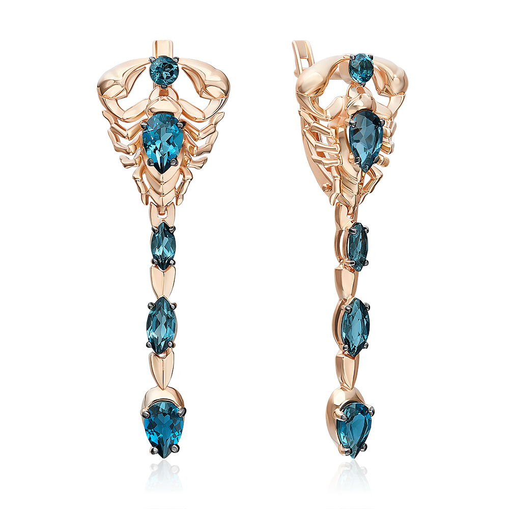 Серьги, красное золото, 585 проба, топаз