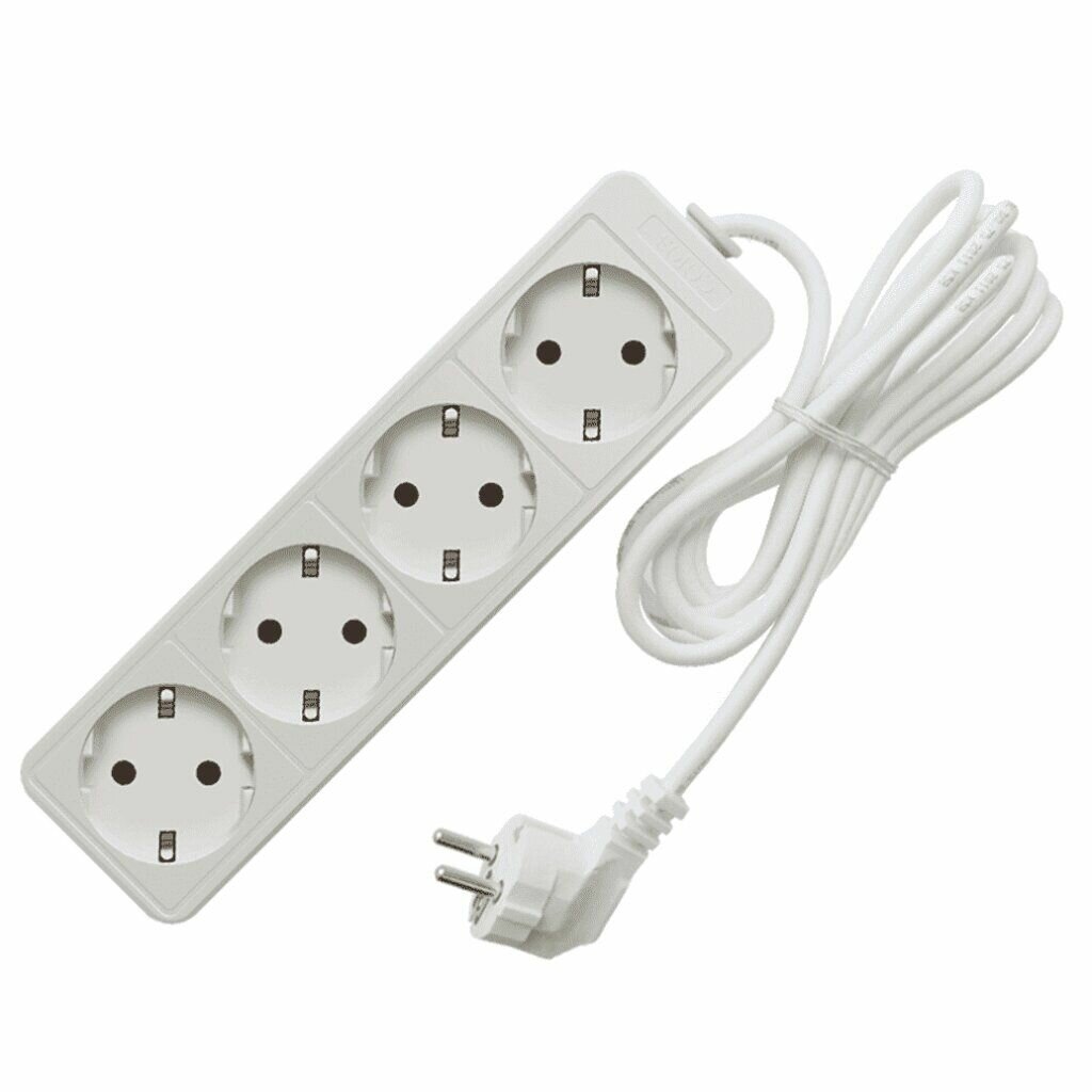 Удлинитель СОЮЗ бытовой, 4 гнезда, 1,5 м, ПВС, с заземлением, 2200 Вт