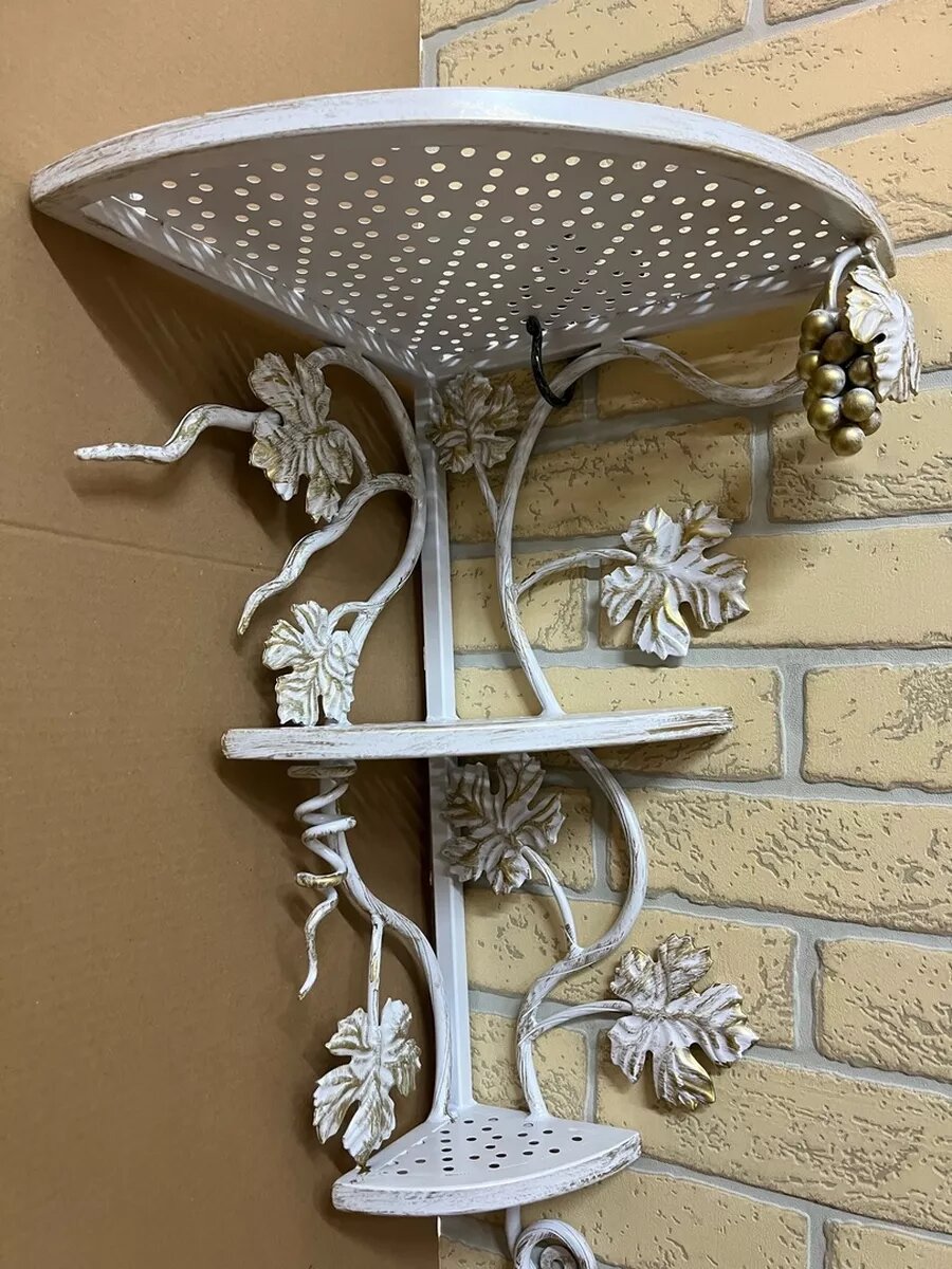 Кованая угловая полка, Студия кованой мебели Нива, цвет белый